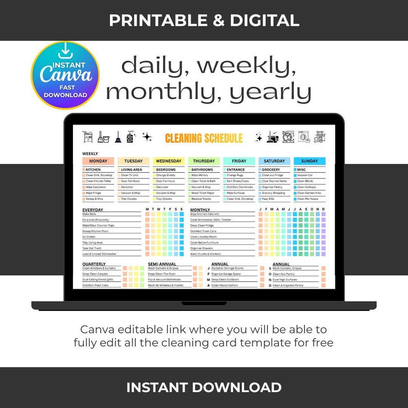 Editable Cleaning Schedule Checklist,adhd Home Cleaning Planner Daily ...