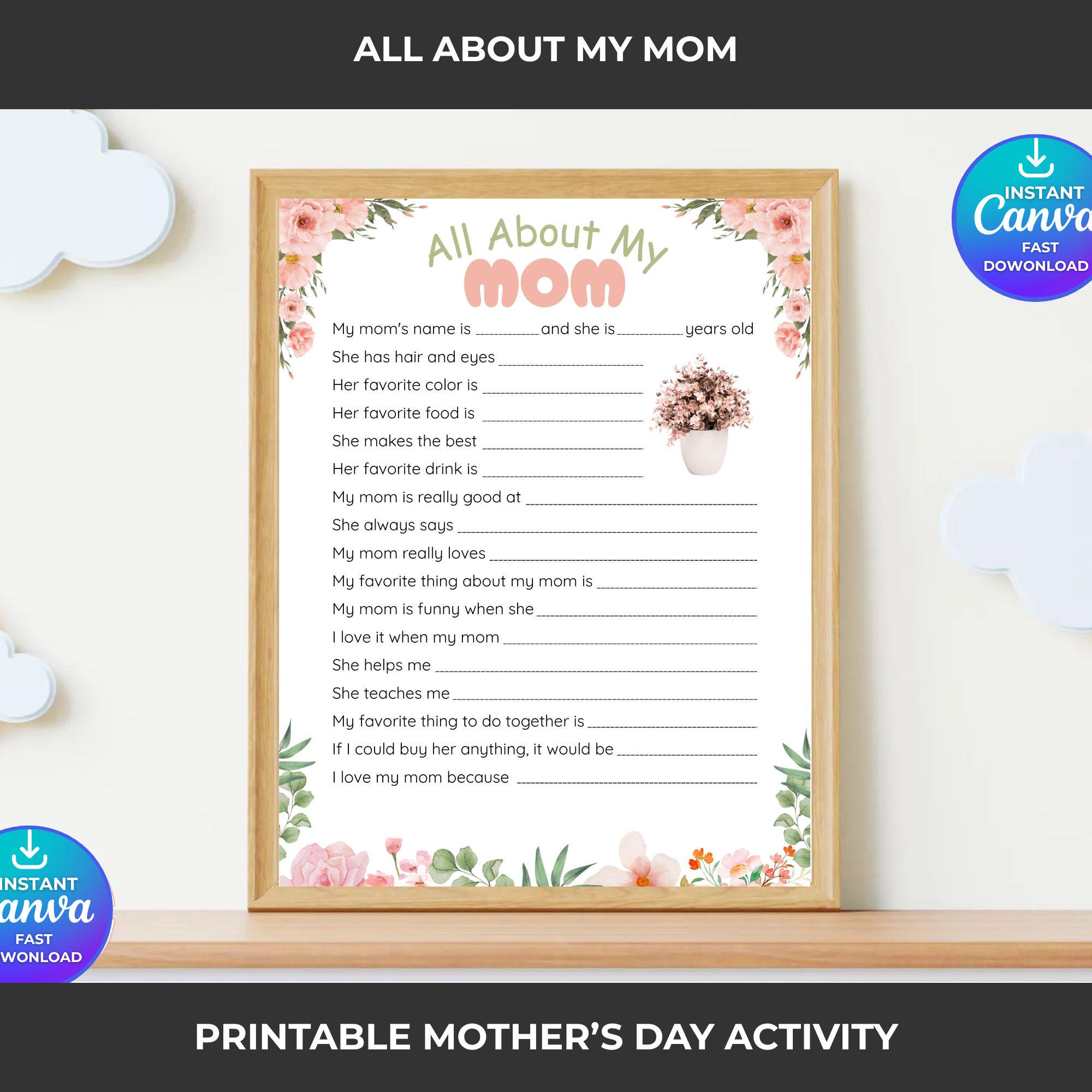 All About My Mom Printable for Kids, Mother's Day Questionnaire, Mom ...
