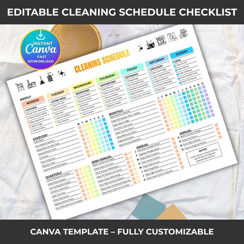 Editable Cleaning Schedule Checklist,adhd Home Cleaning Planner Daily ...