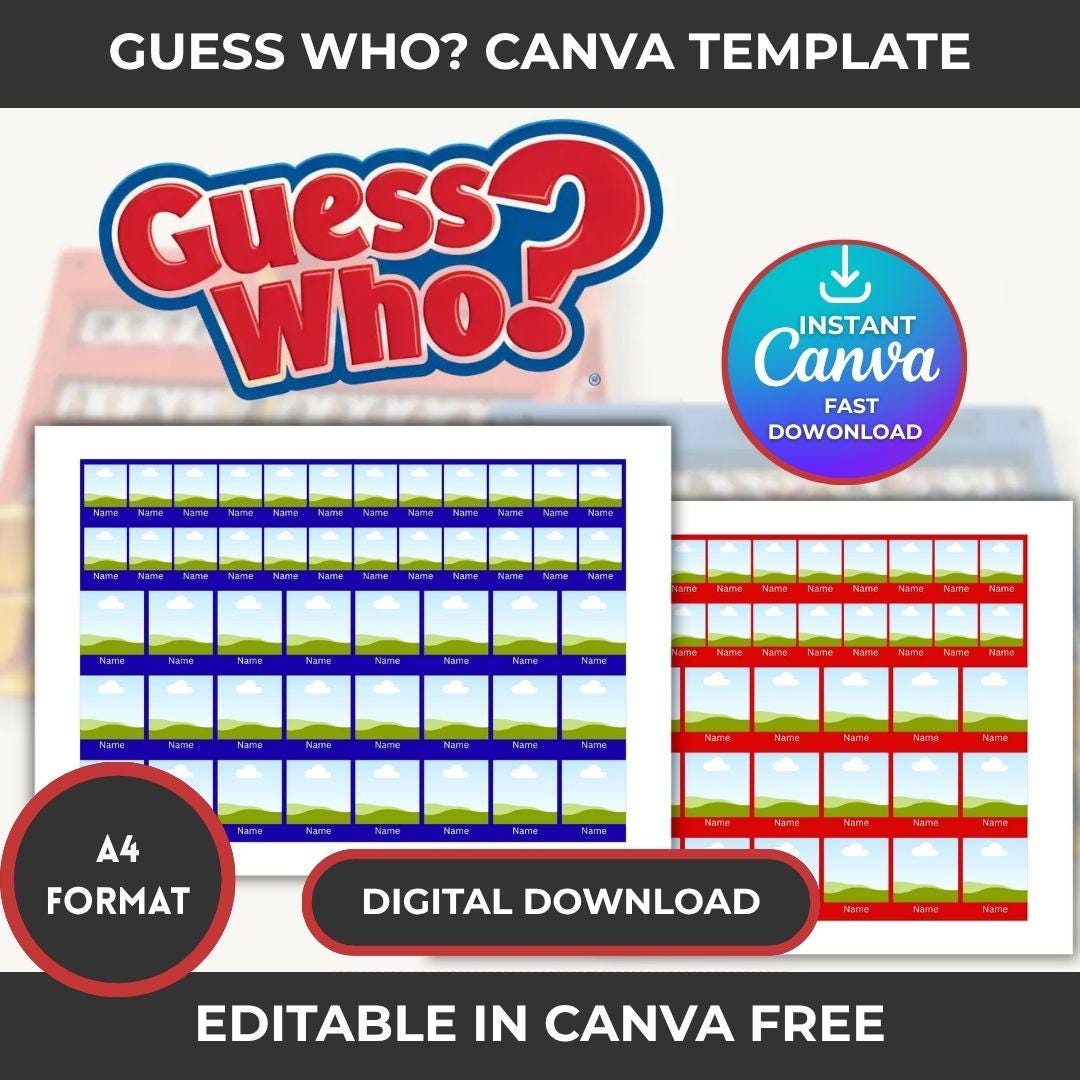 Custom Guess Who Game Template, Editable Canva Board, Printable Party ...