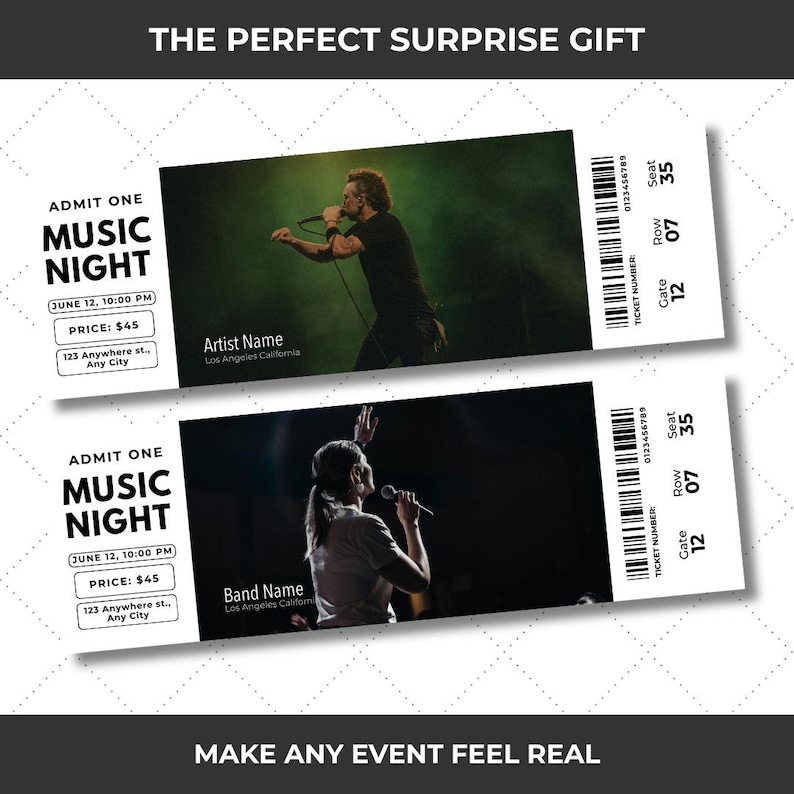 Editable Concert Ticket Canva, DIY Tickets Template, Printable Custom ...