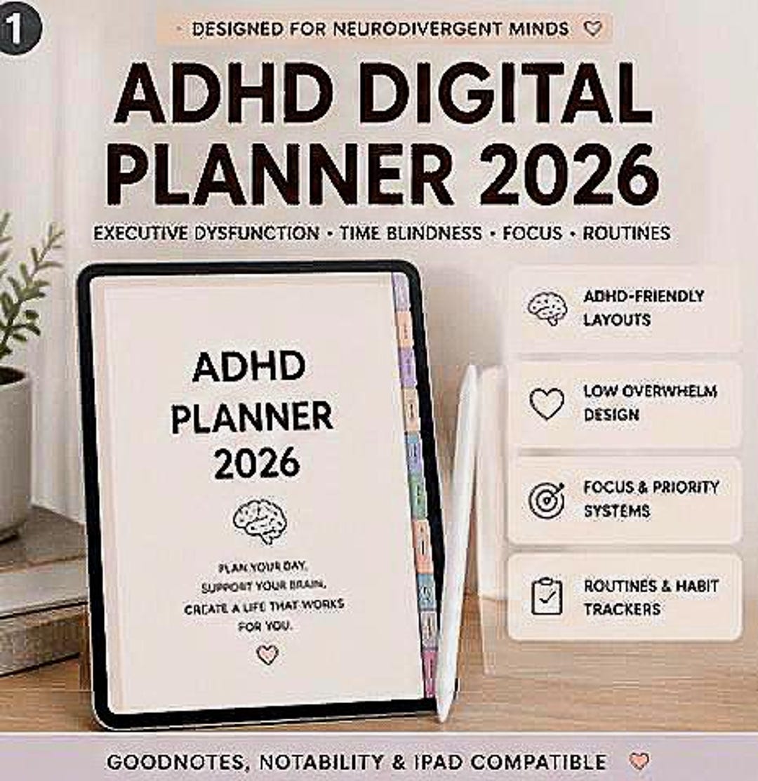 ADHD Digital Planner 2026 | Executive Dysfunction Planner for Focus ...