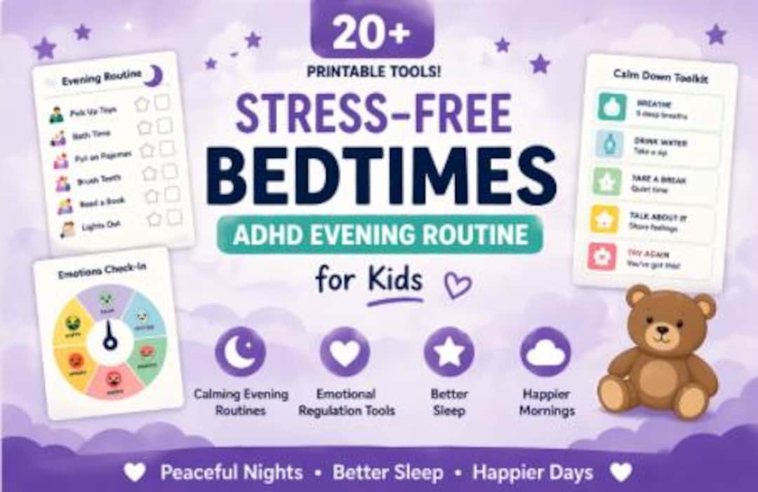 ADHD Bedtime Routine for Kids Printable PDF, Evening Routine Chart ...