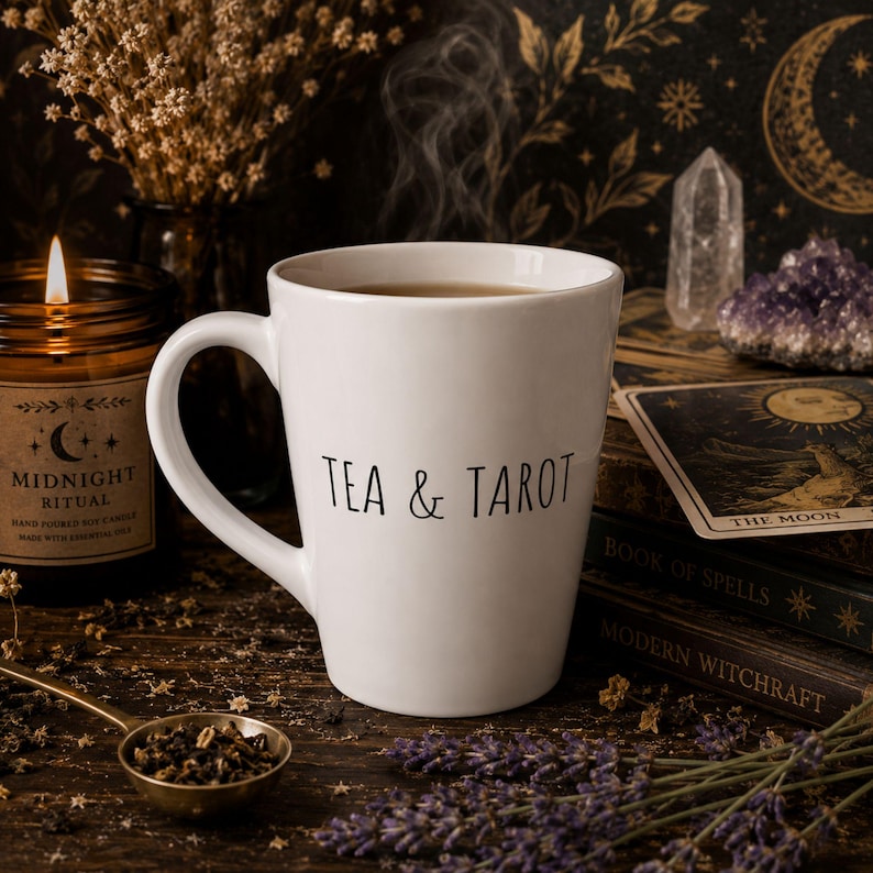 Tea and Tarot Latte Mug | Witchy Coffee Cup for Readers - Etsy