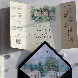 Watercolor Wedding Venue Invitation With Inner Lined Envelope, Gatefold ...