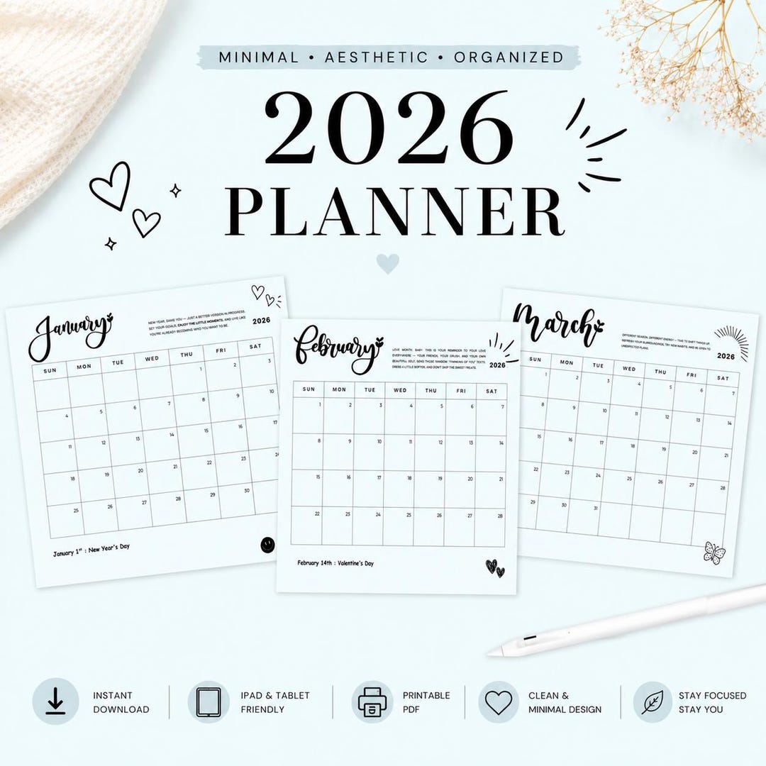 Editable 2026 Monthly Planner Printable PDF | Cute Calendar Organizer ...
