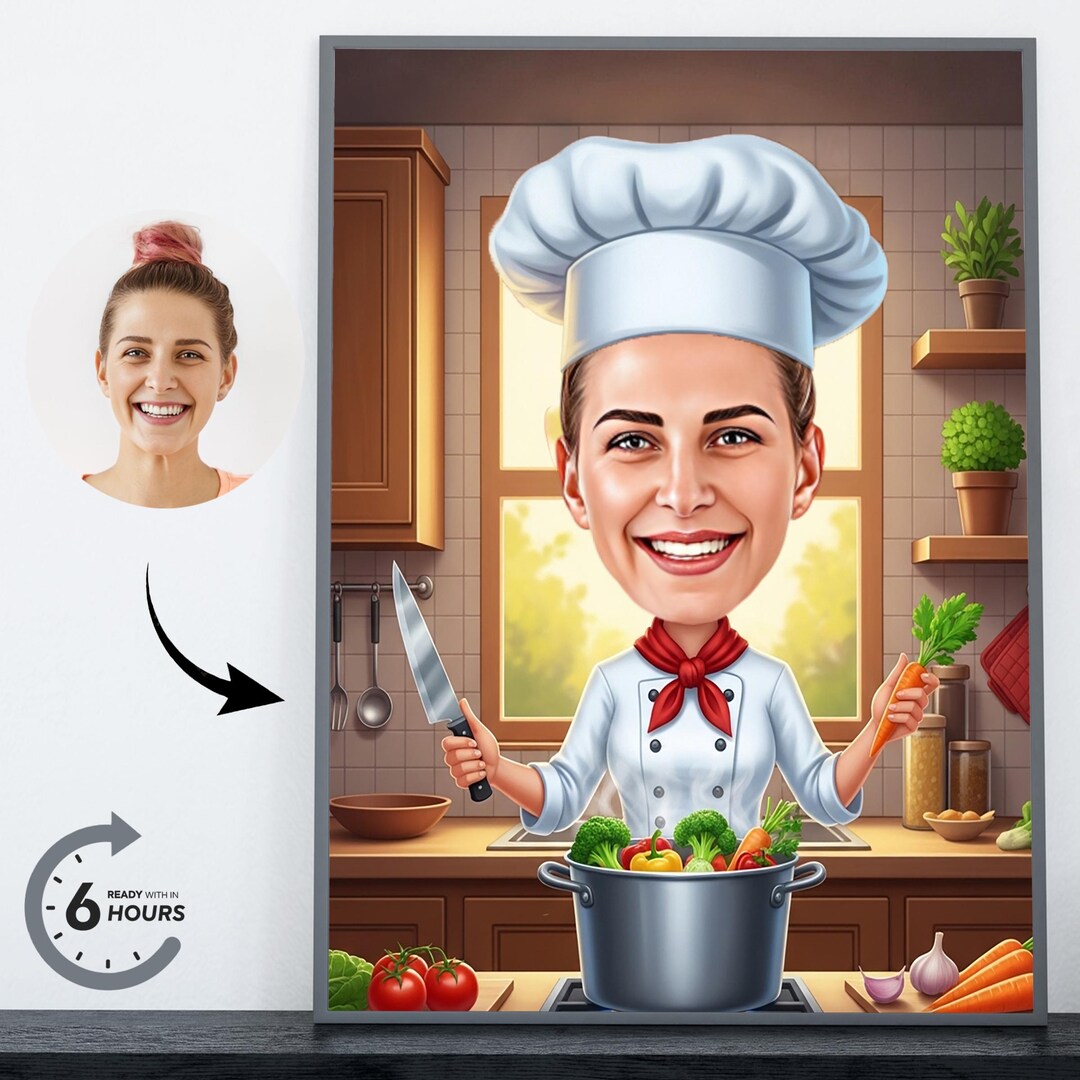 Custom Chef Caricature From Photo, Funny Cook Gift for Her ...