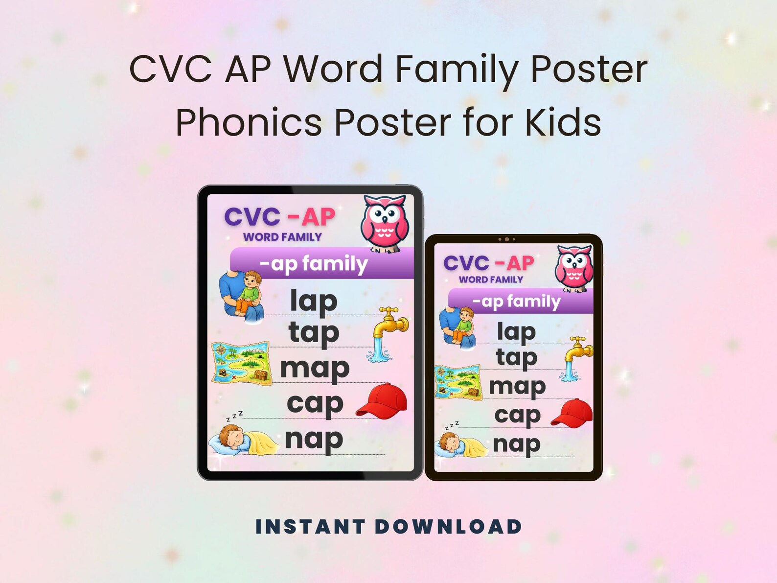 CVC AP Word Family Poster | Phonics Poster for Kids | Kindergarten ...
