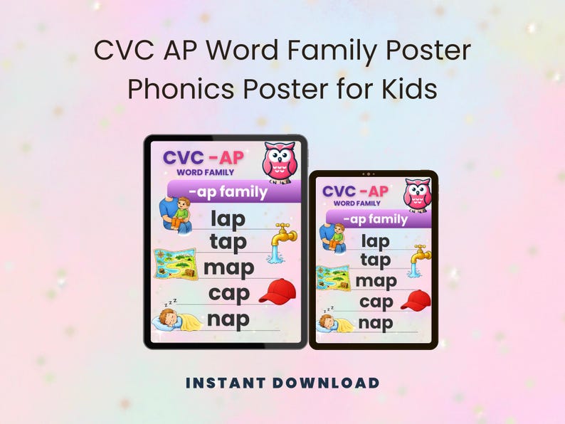 CVC AP Word Family Poster | Phonics Poster for Kids | Kindergarten ...