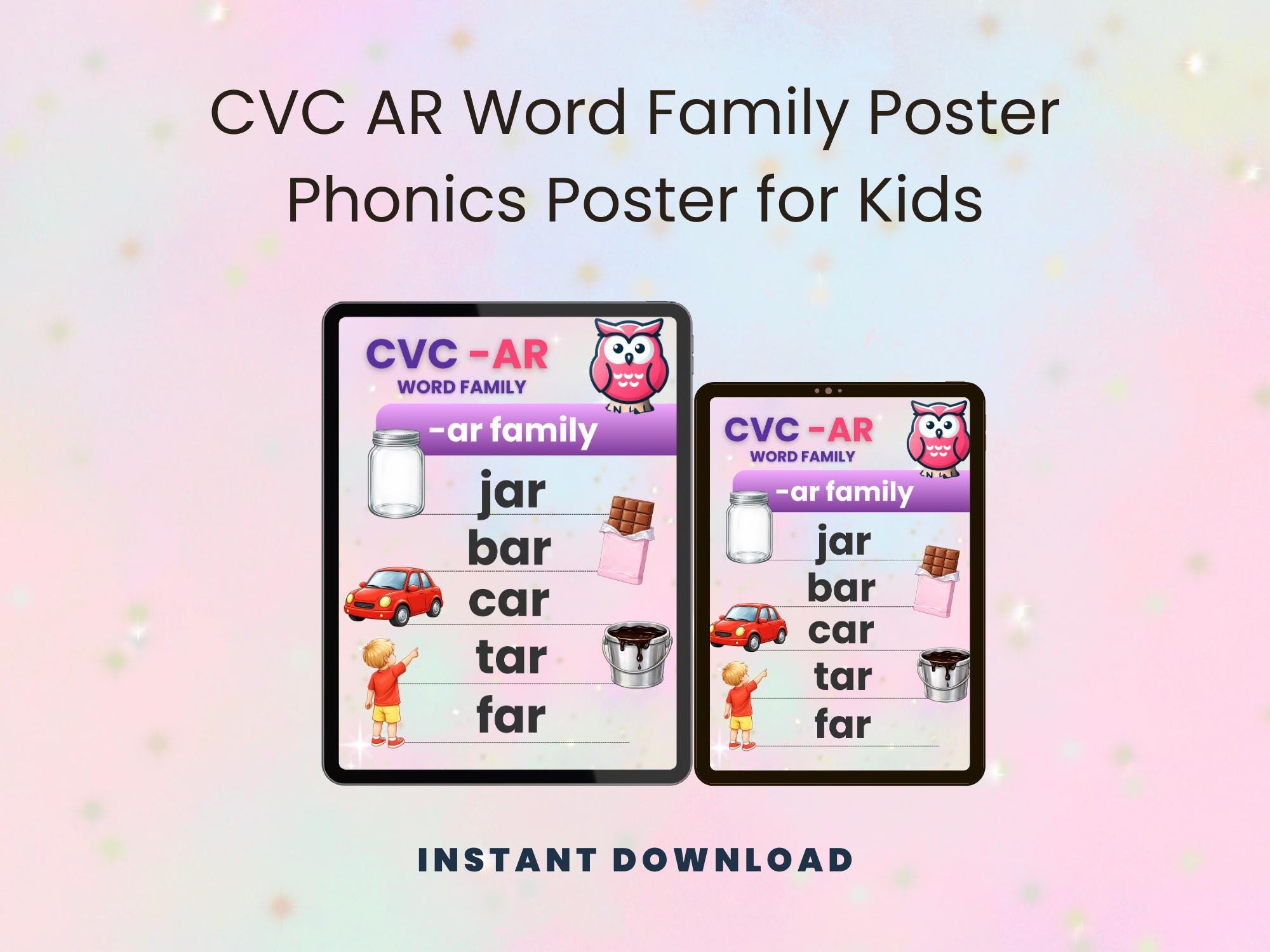 CVC AR Word Family Poster | Phonics Poster for Kids | Kindergarten ...