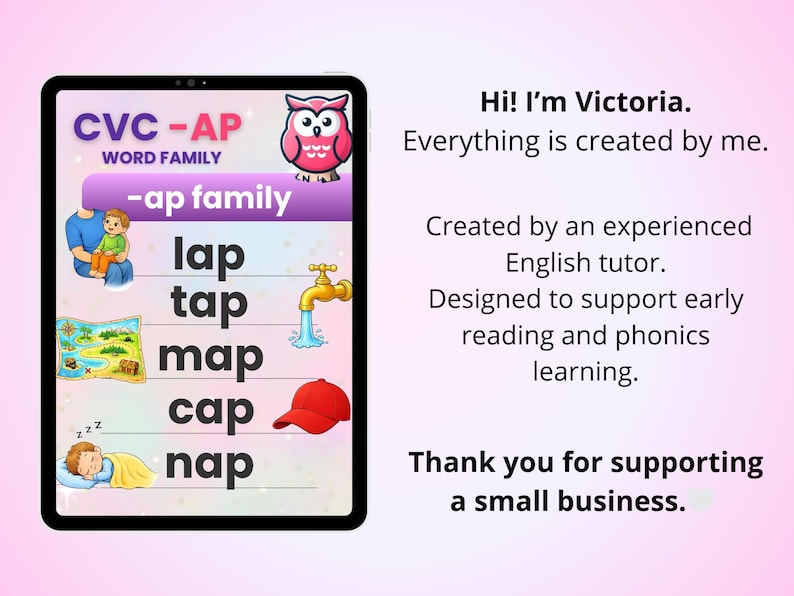 CVC AP Word Family Poster | Phonics Poster for Kids | Kindergarten ...