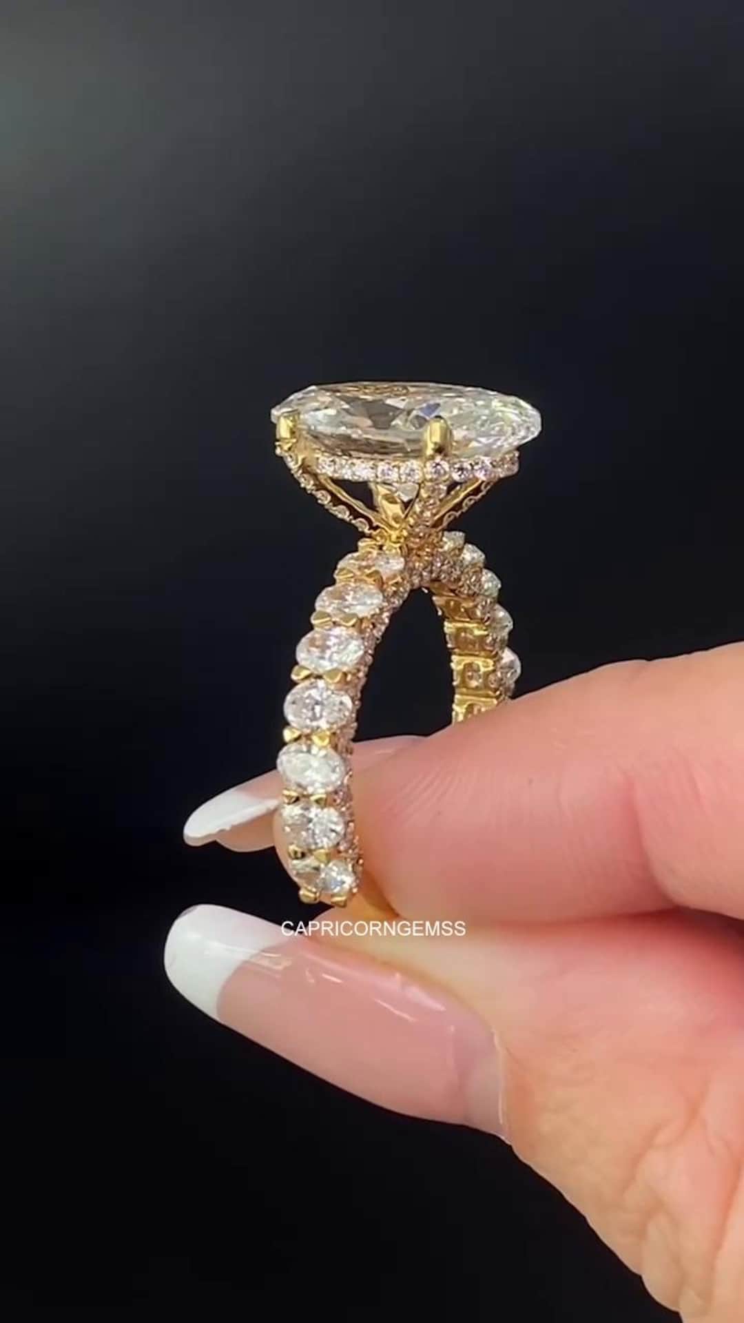 Oval Diamond Engagement Ring With Hidden Halo, 18k Yellow Gold Pavé ...
