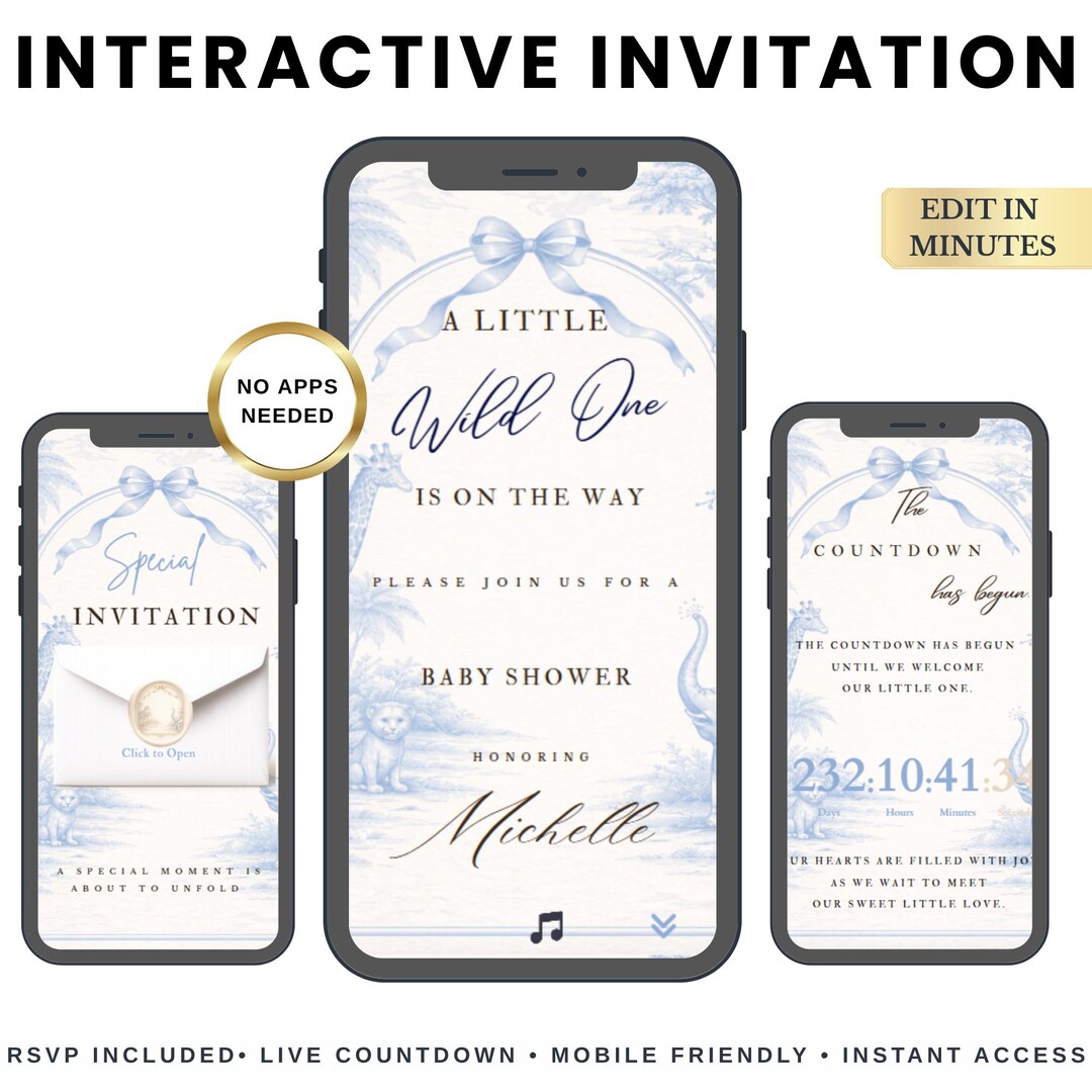 Animated Baby Shower Invitation Website | Blue Toile Safari Invite ...