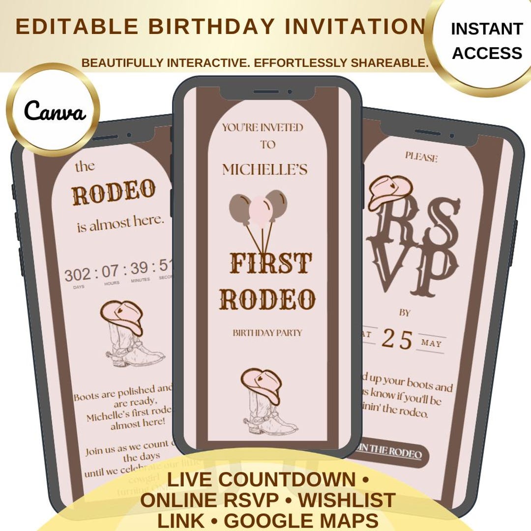 First Rodeo Birthday Invitation Website Template, Editable Canva ...