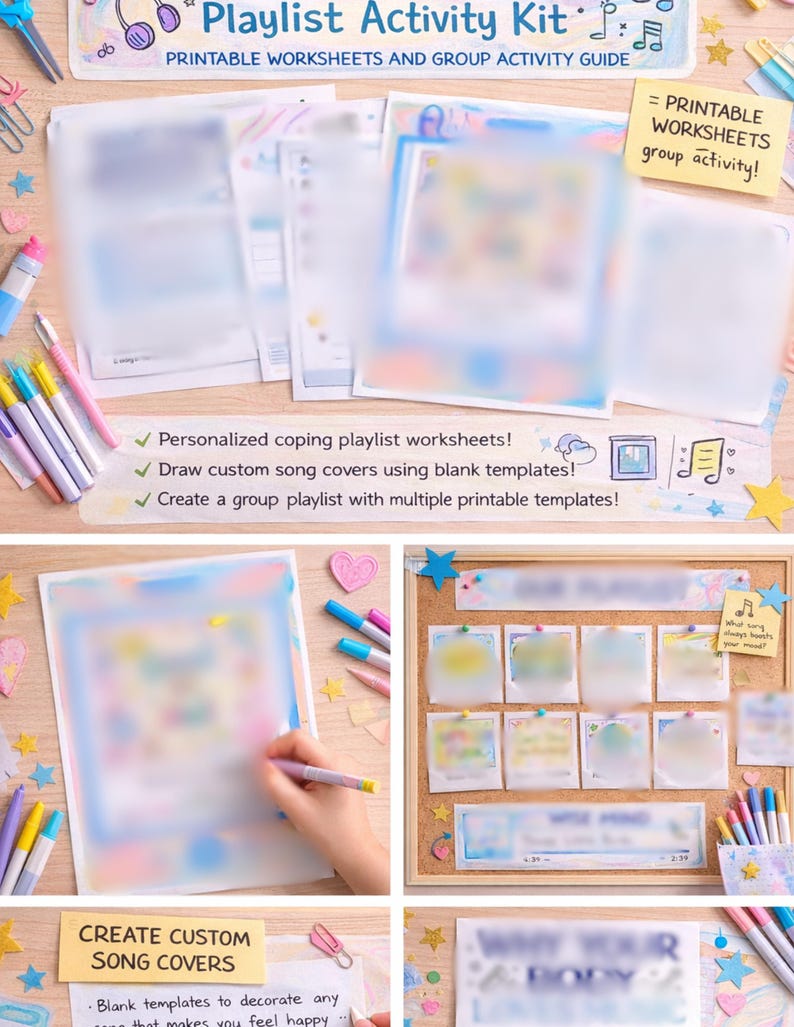 Music Therapy Worksheet Set, Coping Skills Group Playlist Activity ...