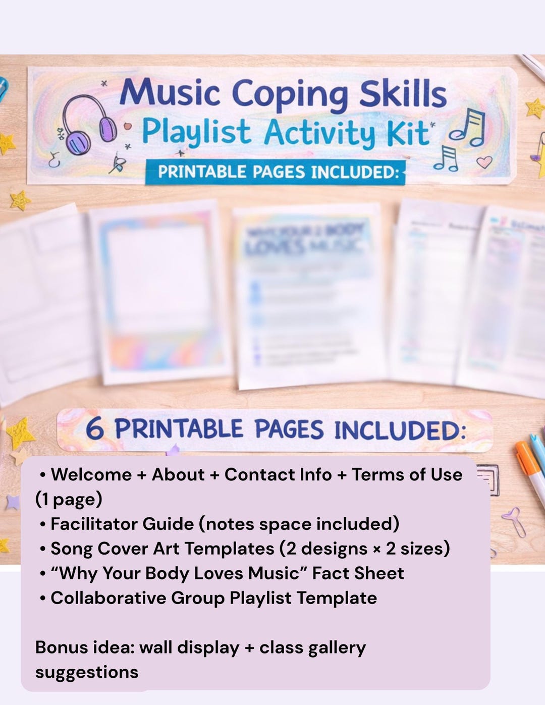 Music Therapy Worksheet Set, Coping Skills Group Playlist Activity ...