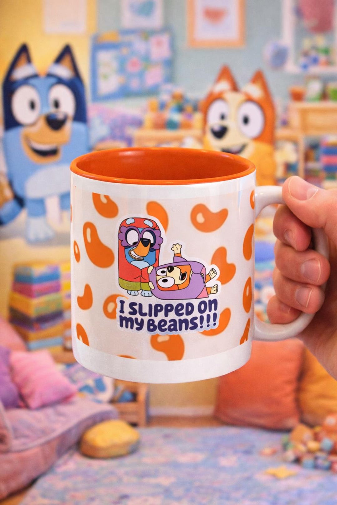 Bluey Slipped on My Beans Mug | Cartoon Inspired Coffee Cup | Ceramic ...