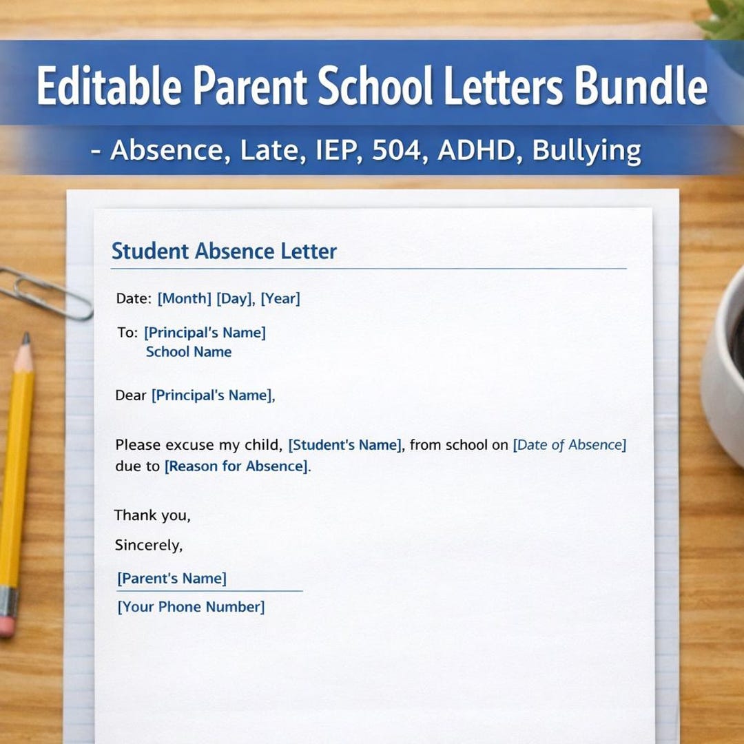 Editable Parent School Letters Bundle | Absence, Late Arrival, IEP, 504 ...