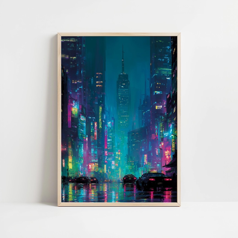 Cyberpunk 2077 Poster Neon Night City Skyline Futuristic Digital ...