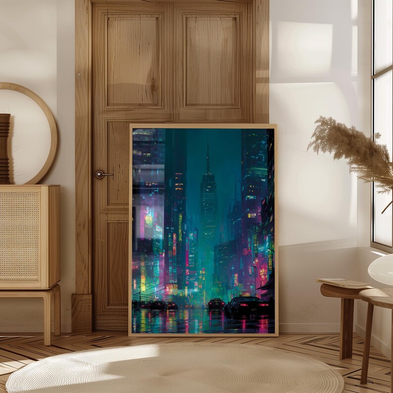 Cyberpunk 2077 Poster Neon Night City Skyline Futuristic Digital ...