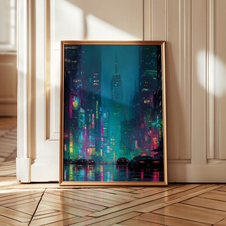 Cyberpunk 2077 Poster Neon Night City Skyline Futuristic Digital ...