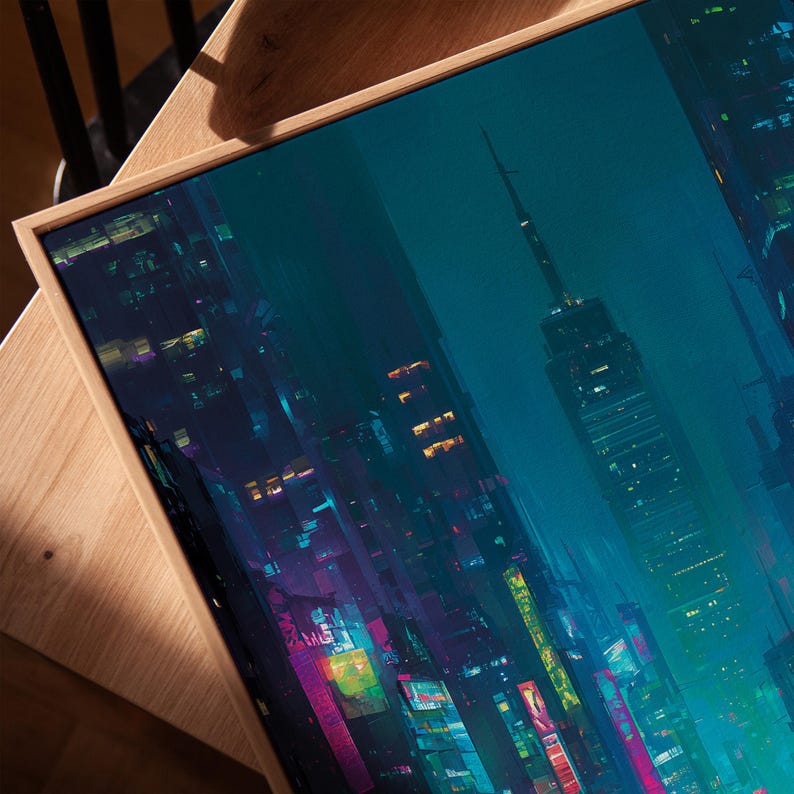 Cyberpunk 2077 Poster Neon Night City Skyline Futuristic Digital ...