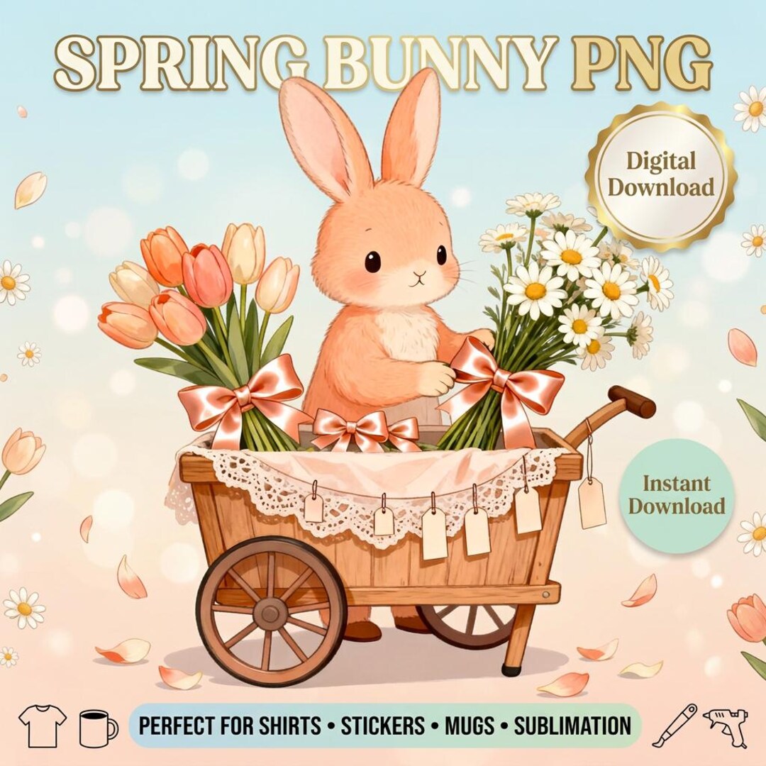 Spring Bunny PNG Clipart, Flower Cart Bunny PNG, Cute Bunny Flower ...