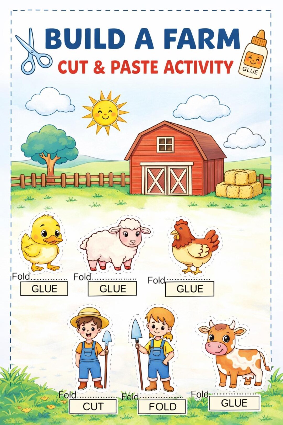 Buy Build a Farm Cut and Paste Activity | Kids Coloring Diorama (PDF ...