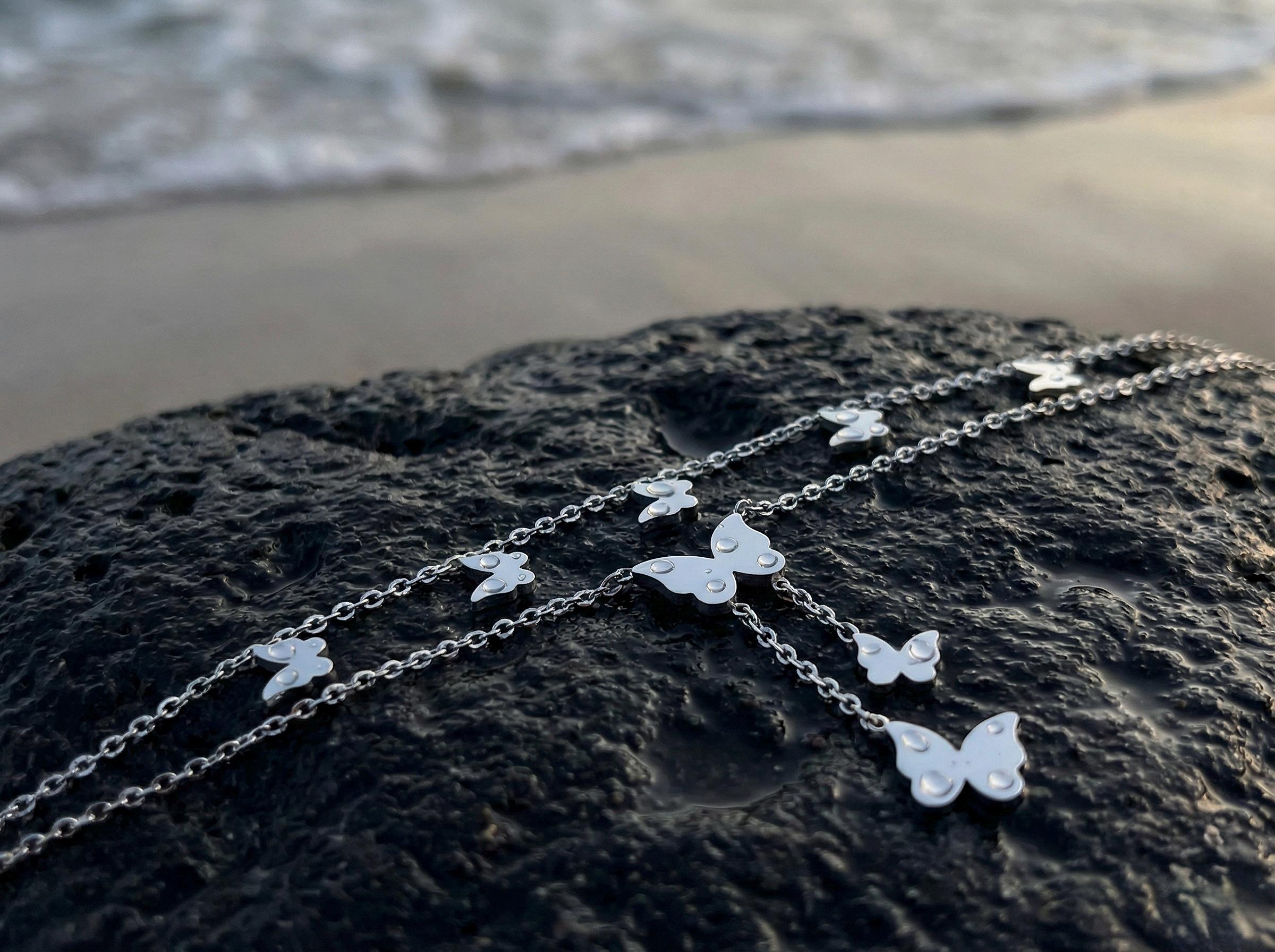Silver Tone Butterfly Anklet for Women, Stainless Steel Layered Anklet ...