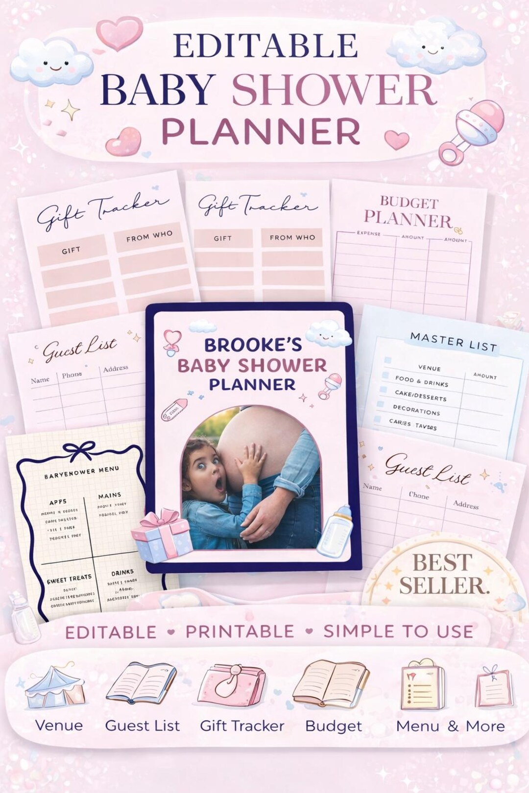 Editable Baby Shower Planner | Printable Girl Shower Planning Kit (PDF ...