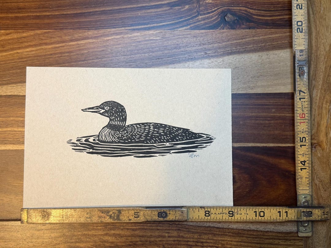 Common Loon Linocut | 9x6 Hand-pulled Block Print | Loon in Water ...
