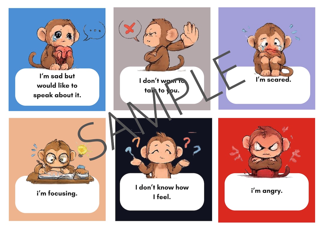 Printable Monkey Emotion Cards | Feelings, Needs, Boundaries Visual ...