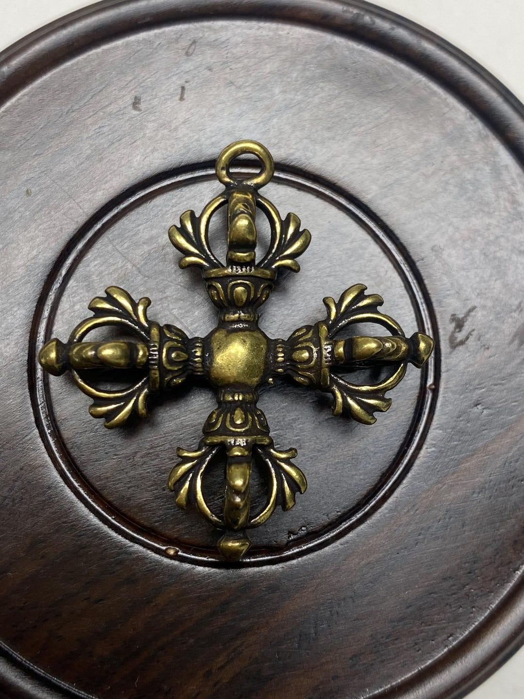 Tibetan Nine Prong Vajra Cross Pendant Brass Dorje Amulet Keychain ...
