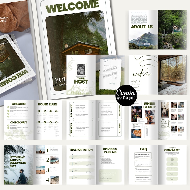 Mountain Cabin Airbnb Welcome Book Template | Forest Vacation Rental ...