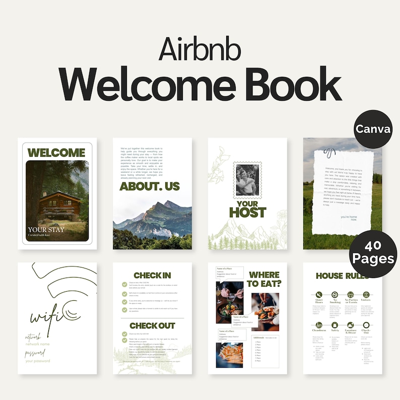 Mountain Cabin Airbnb Welcome Book Template | Forest Vacation Rental ...