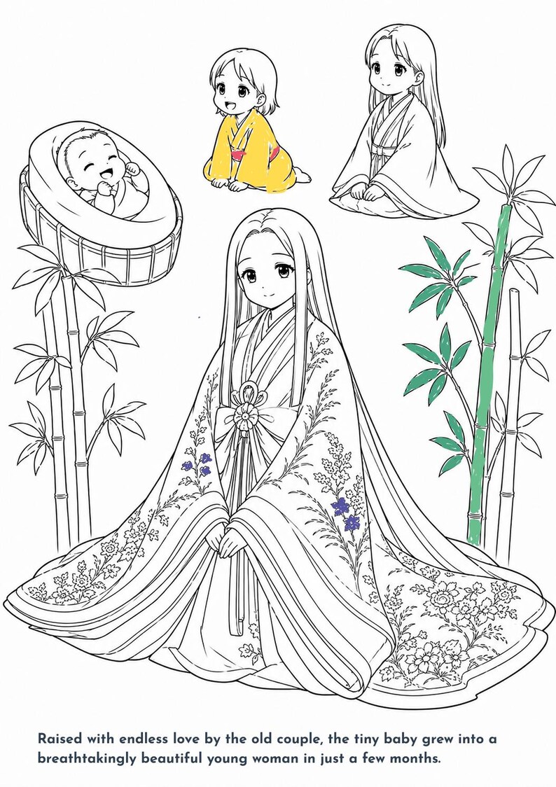Kaguya Princess Coloring Book Printable PDF | Japanese Folktale ...