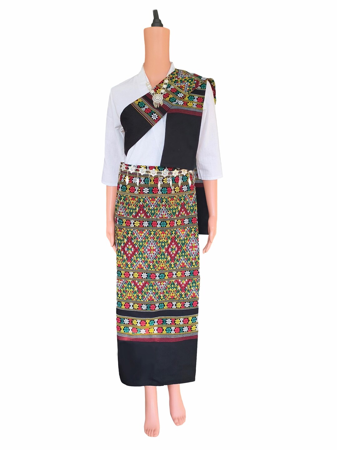 Thai Traditional 2-piece Set – Black Sarong & Shoulder Shawl (sabai ...