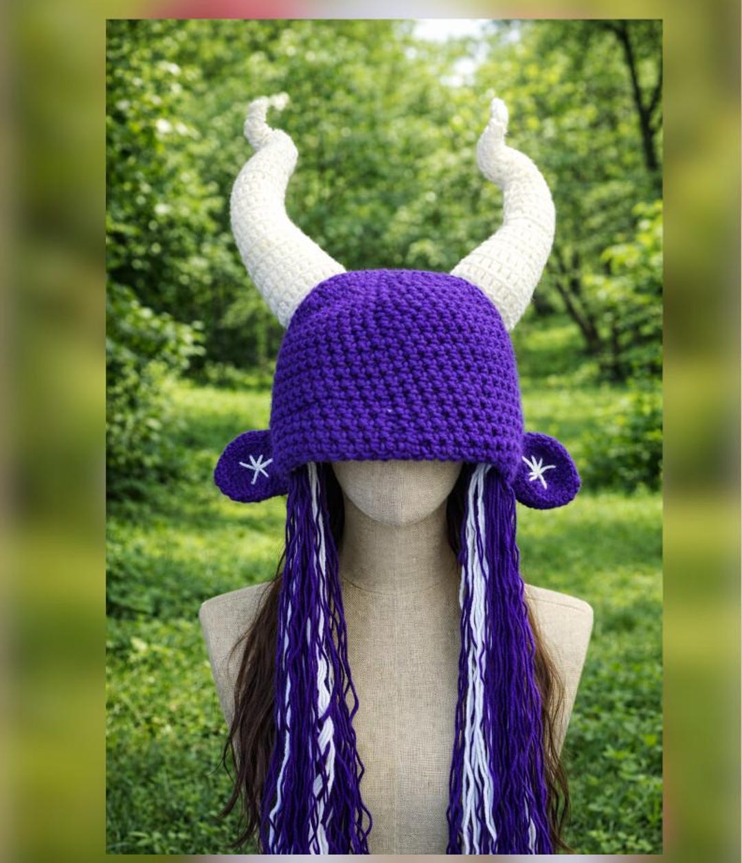 Handmade Crochet Devil Horns Hat – Purple White Fantasy Cosplay ...
