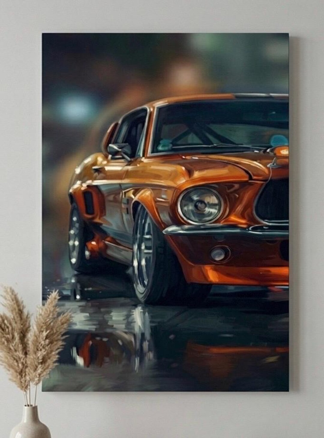 Original Handmade Large Orange Muscle Car Painting, Classic American ...