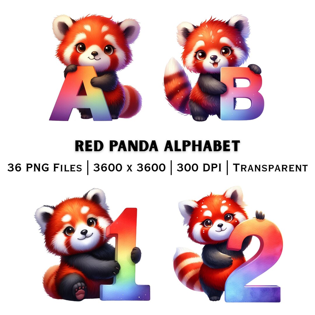 Red Panda Alphabet PNG A-Z Numbers 0-9 Kids Letters | Preschool ...