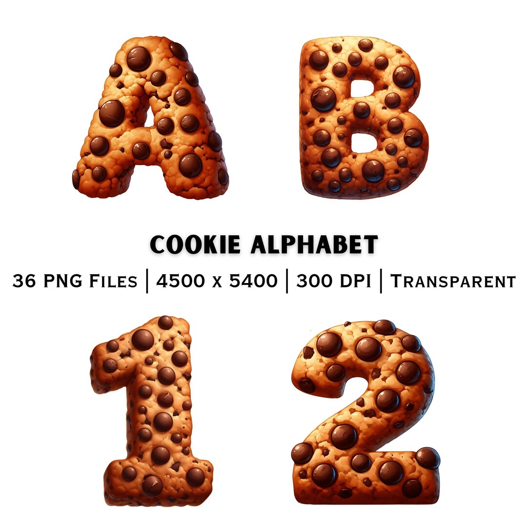 Cookie Alphabet PNG A Z Numbers 0 9 Dessert Letters | Kids Learning ...