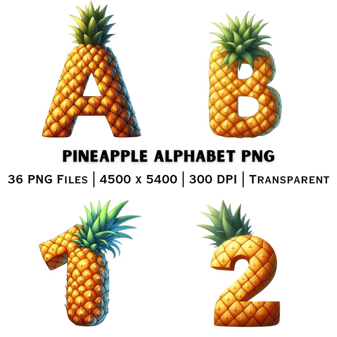Pineapple Alphabet PNG Letters & Numbers – Tropical Fruit Graphics ...