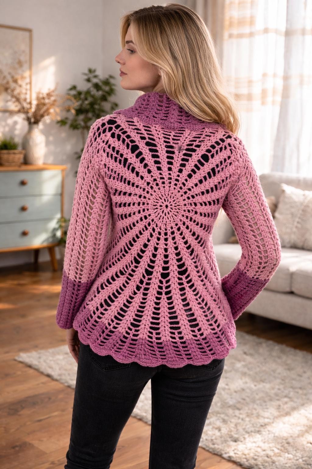 Spring Thaw Circular Crochet Bolero Shrug – Dusty Rose Mandala Back ...