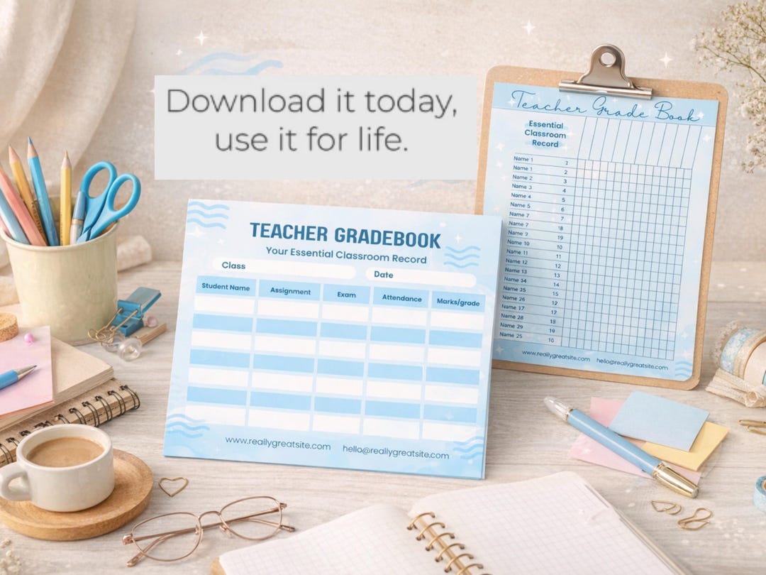 Teacher Gradebook Planner | Printable Grade Tracker | Student Tracker ...