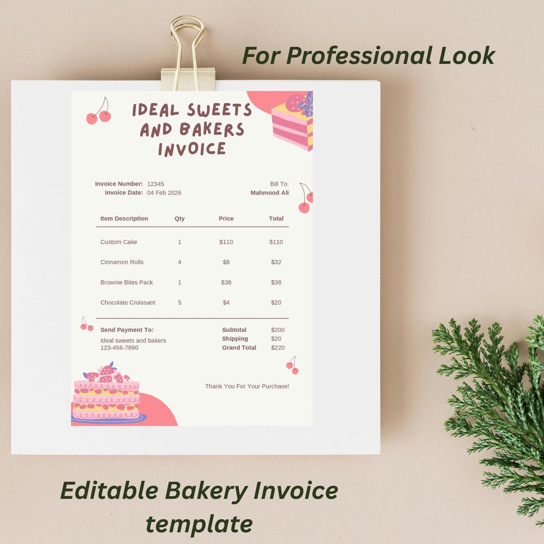 Editable Bakery Invoice Template | Canva Receipt for Small Business ...