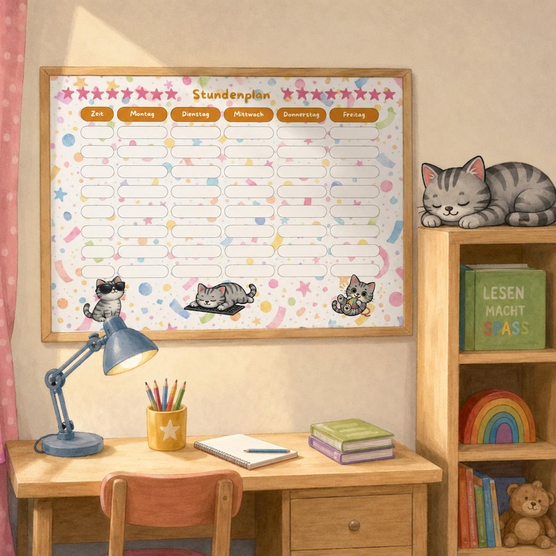 Cat Timetable Printable German English, School Schedule Template ...