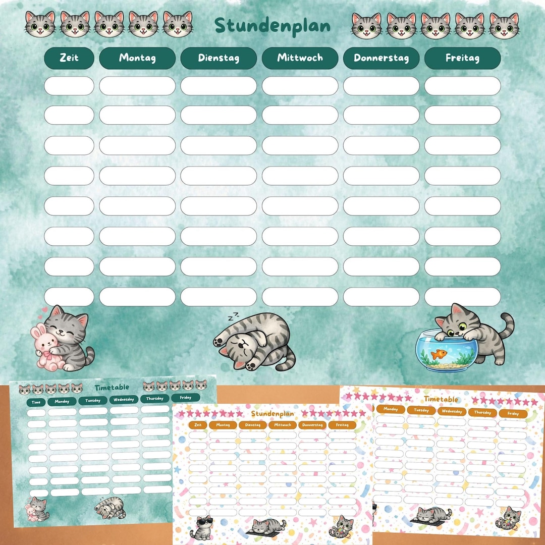 Cat Timetable Printable German English, School Schedule Template ...