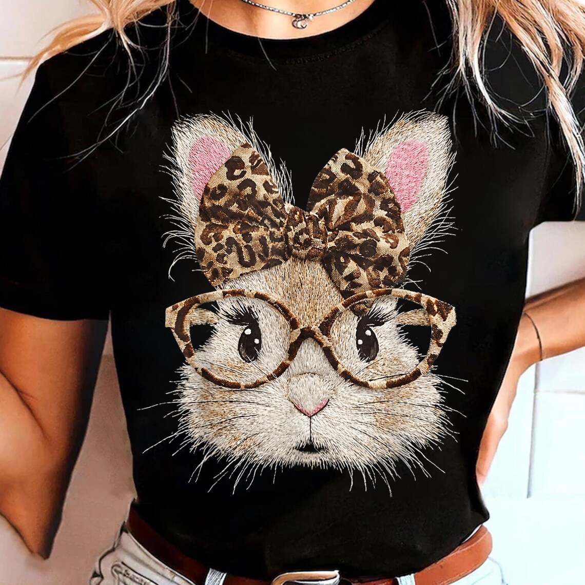 Funny Easter Bunny Face PNG, Cute Leopard Bow Rabbit Glasses, Trendy ...