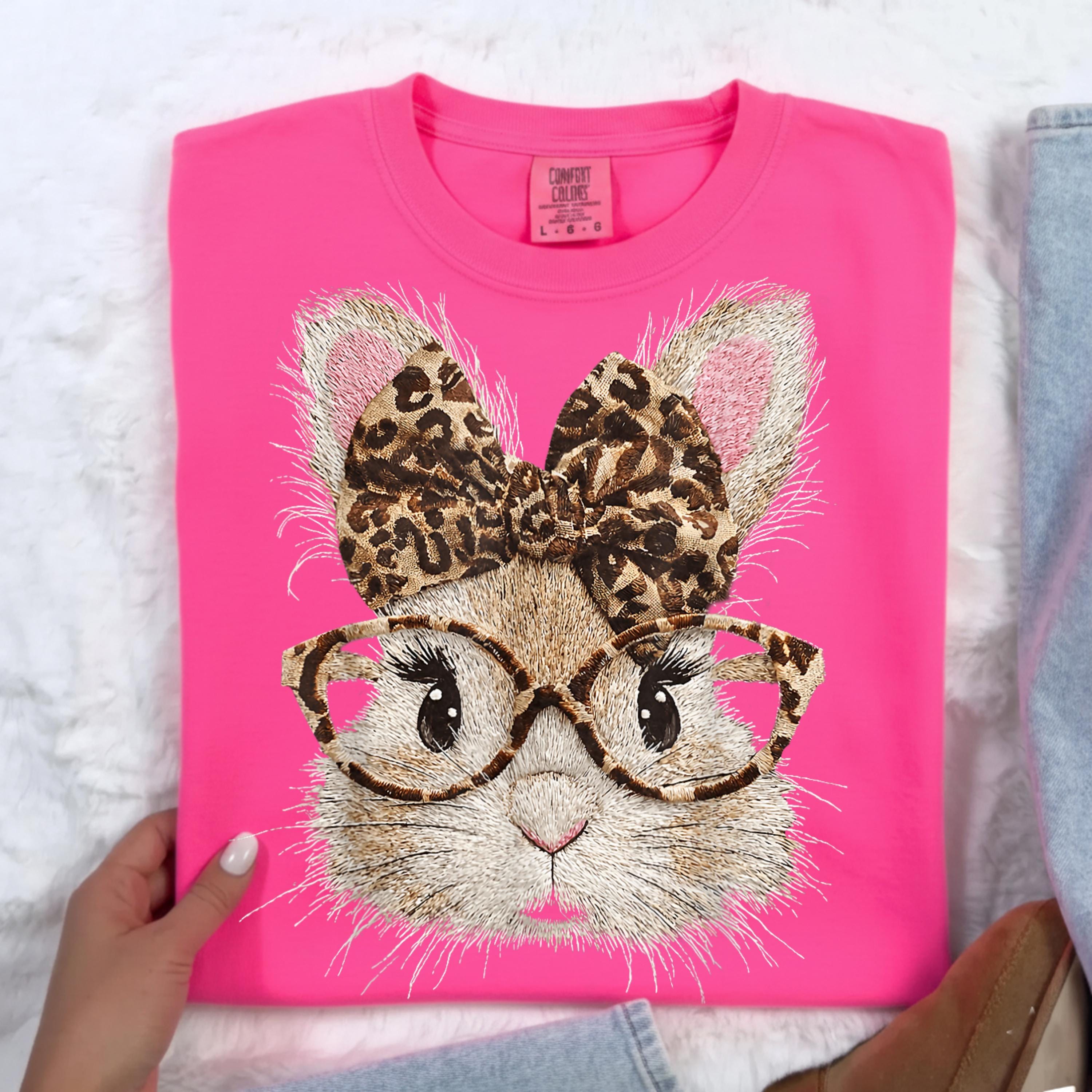 Funny Easter Bunny Face PNG, Cute Leopard Bow Rabbit Glasses, Trendy ...