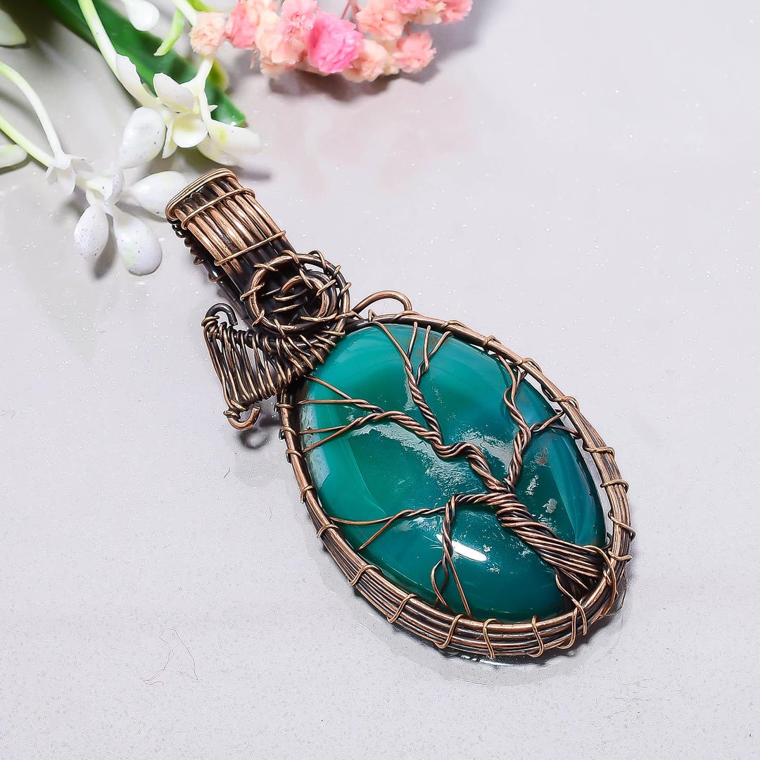 Buy Green Onyx Tree of Life Copper Wire Wrapped Handmade Pendant Online ...
